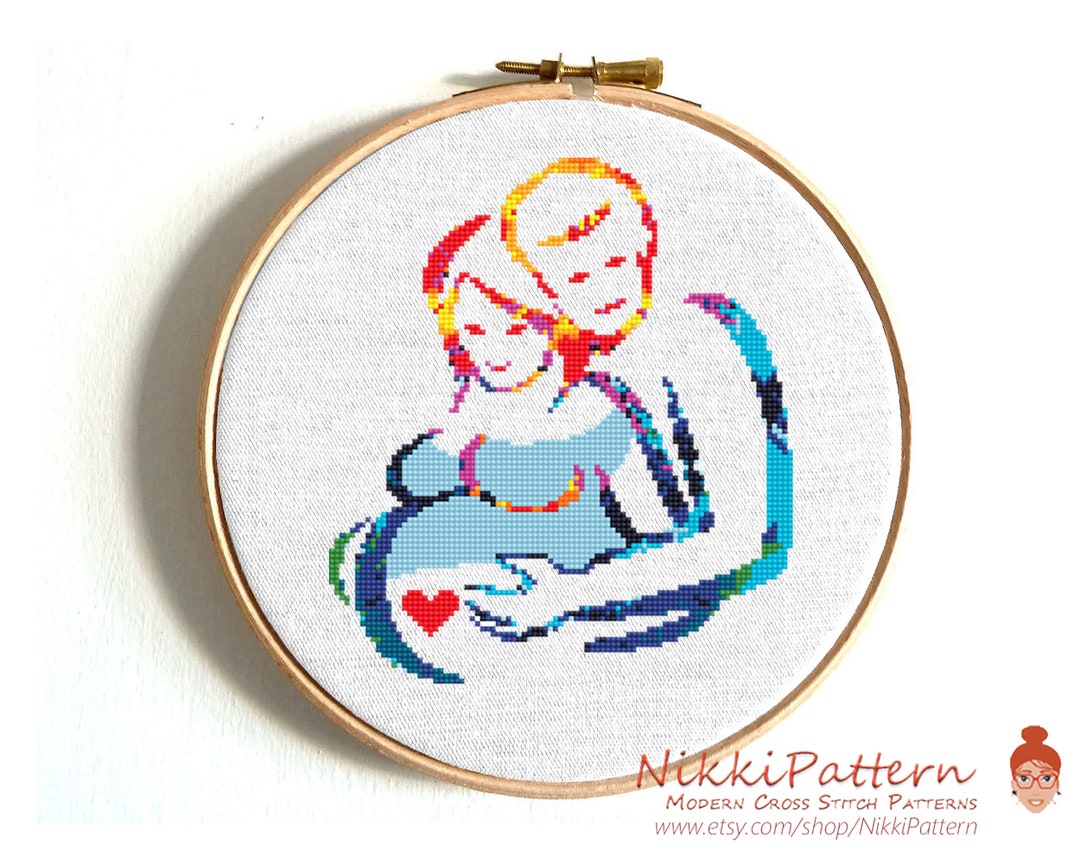 Mother With Baby Cross Stitch Pattern Modern Cross Stitch PDF Pattern ...