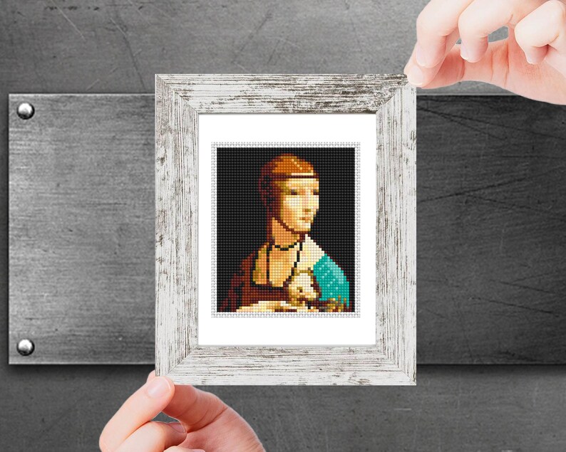 Mini Cross Stitch Pattern Modern Tiny Art Lady With an Ermine by ...
