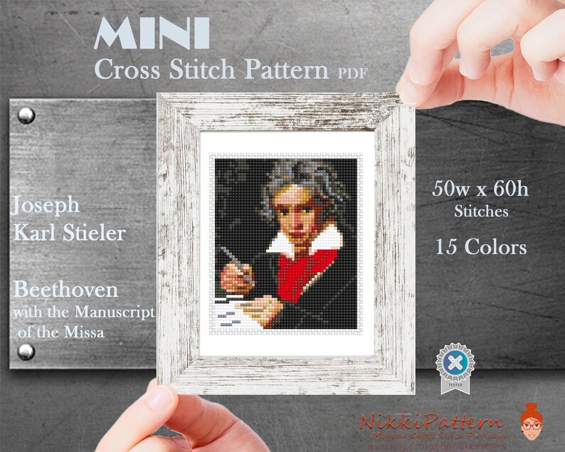 Mini Art Cross Stitch Pattern - Beethoven With the Manuscript of the ...