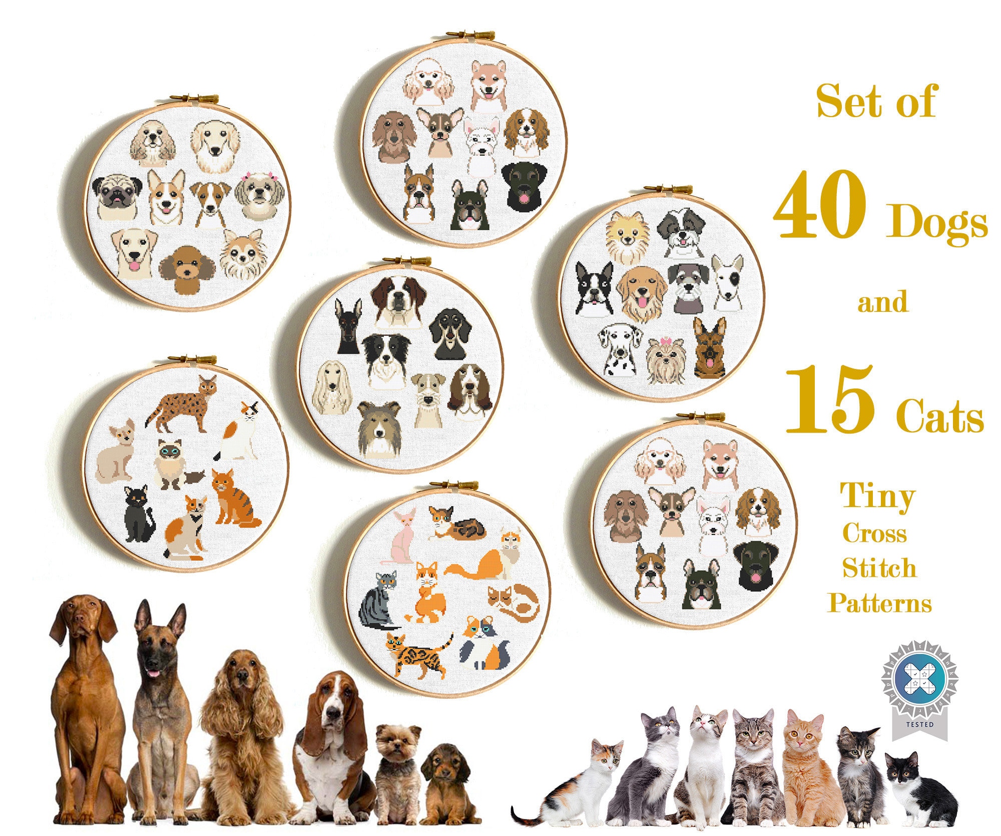 Mini Dog and Cat Cross Stitch Patterns. 55 Tiny Cross Stitch. Beginner ...