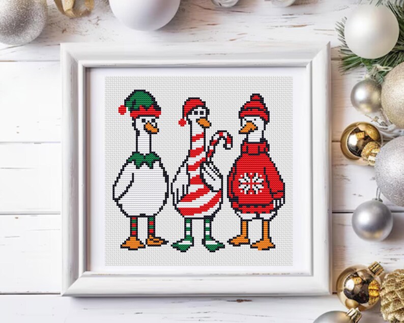 Christmas Geese Cross Stitch Pattern PDF – Funny Holiday Goose ...