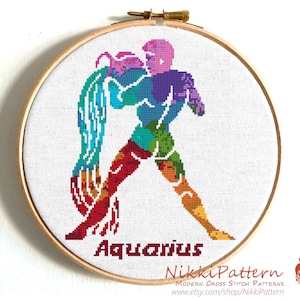 Aquarius Cross Stitch Pattern, Zodiac Modern Cross Stitch, Horoscope ...