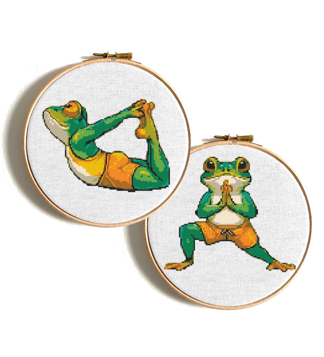 Funny Frog Cross Stitch Pattern PDF, Set 2 Yoga Frog Embroidery Design ...