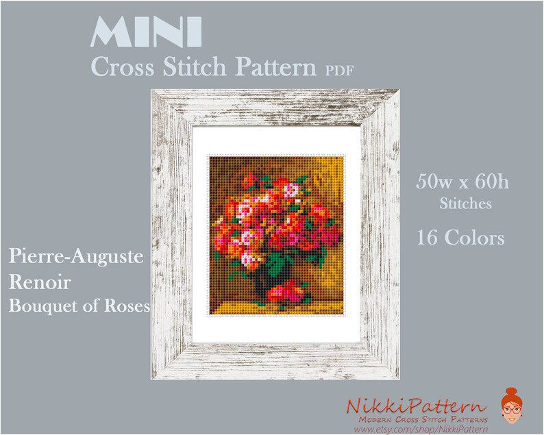 Mini Cross Stitch Pattern Modern Tiny Art Bouquet of Roses - Etsy