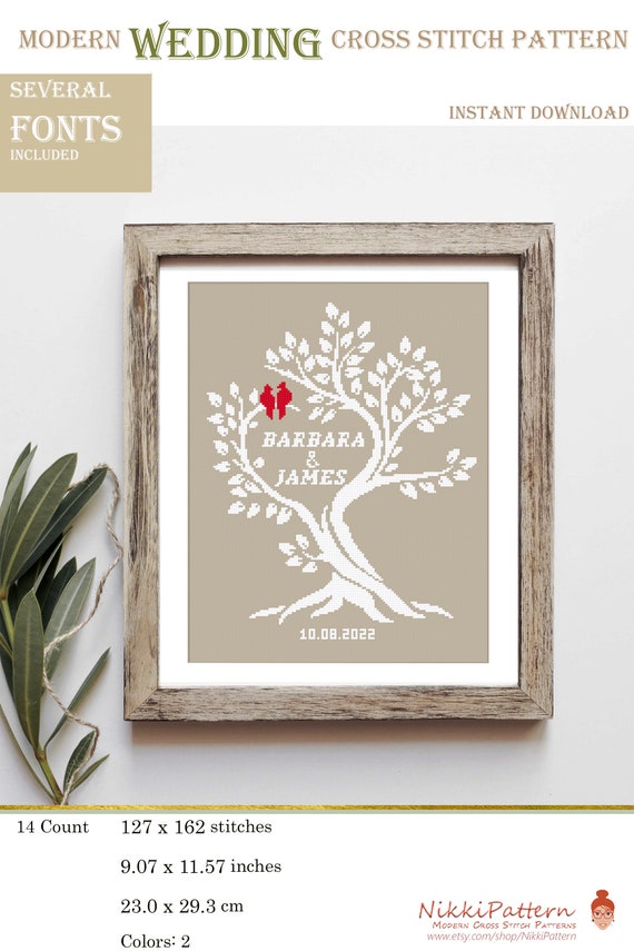 Wedding Tree With Birds Modern Cross Stitch Pattern - Etsy