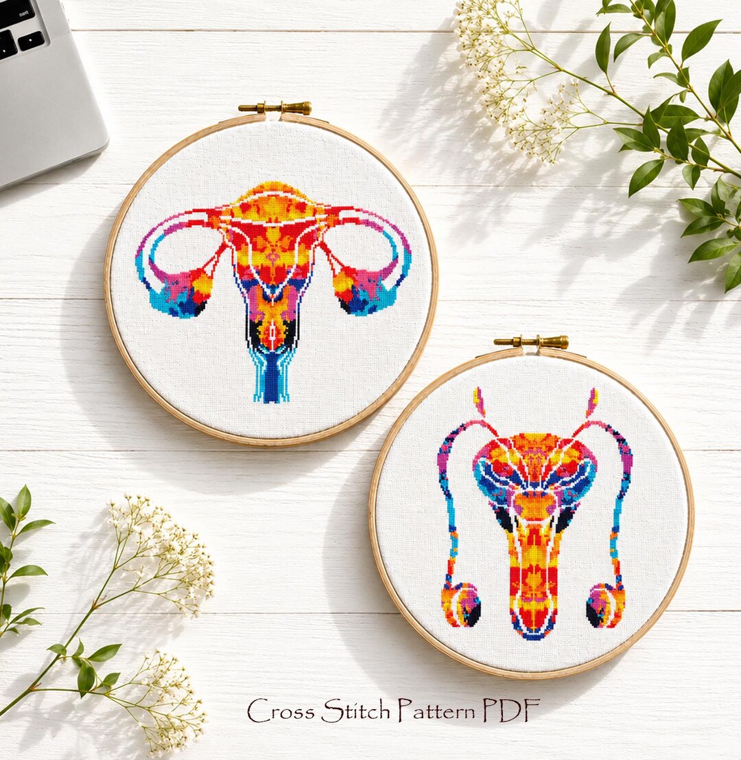 Reproductive System Cross Stitch Pattern Set, Uterus Embroidery, Human ...