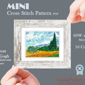 Mini Cross Stitch Pattern Van Gogh Wheatfield With Cypresses Modern ...