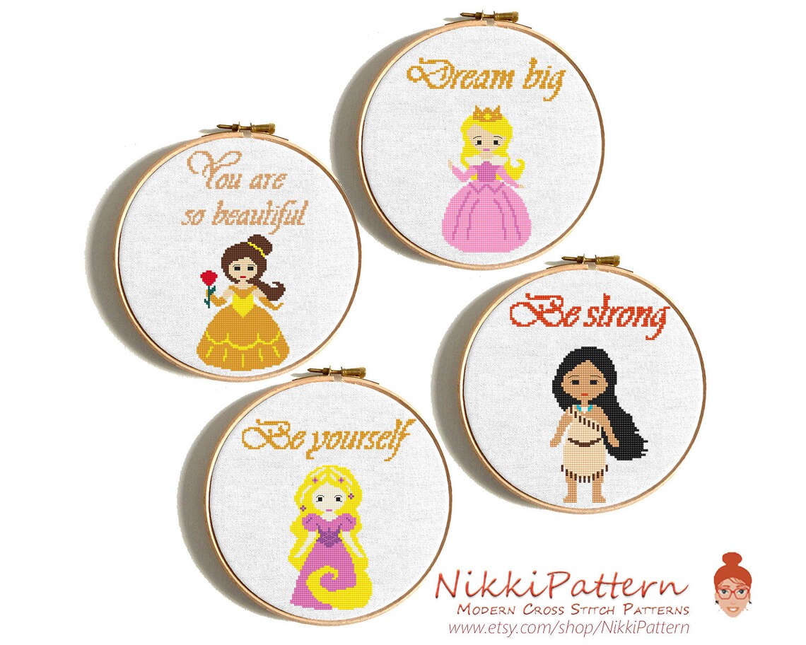 Set of 4 Princesses Cross Stitch Pattern Fairy Tale Cross - Etsy