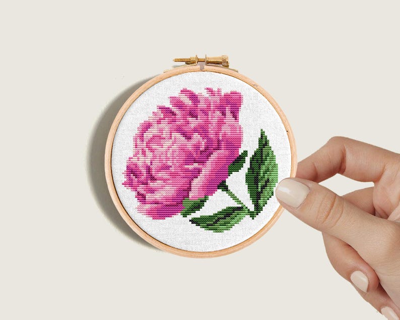 Peony Flower Mini Cross Stitch Pattern, Flower Easy Embroidery Chart ...