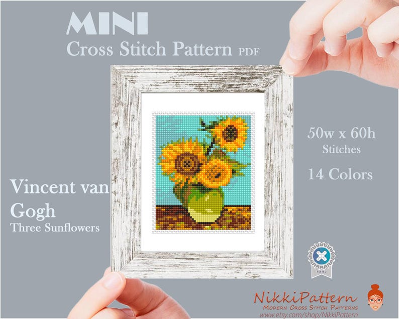 Mini Cross Stitch Pattern PDF, Van Gogh Sunflowers, Small Counted Art ...