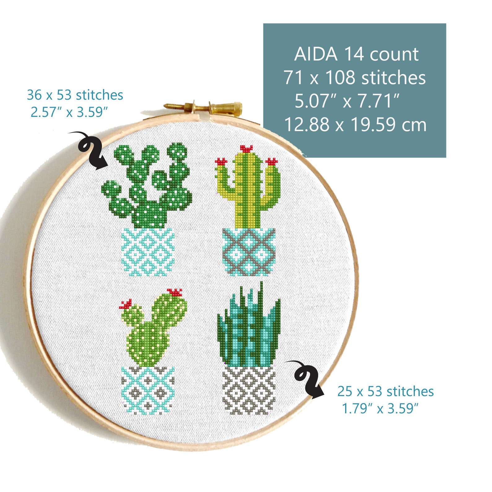 Cactus Cross Stitch Pattern PDF Modern Cross Stitch Cacti - Etsy