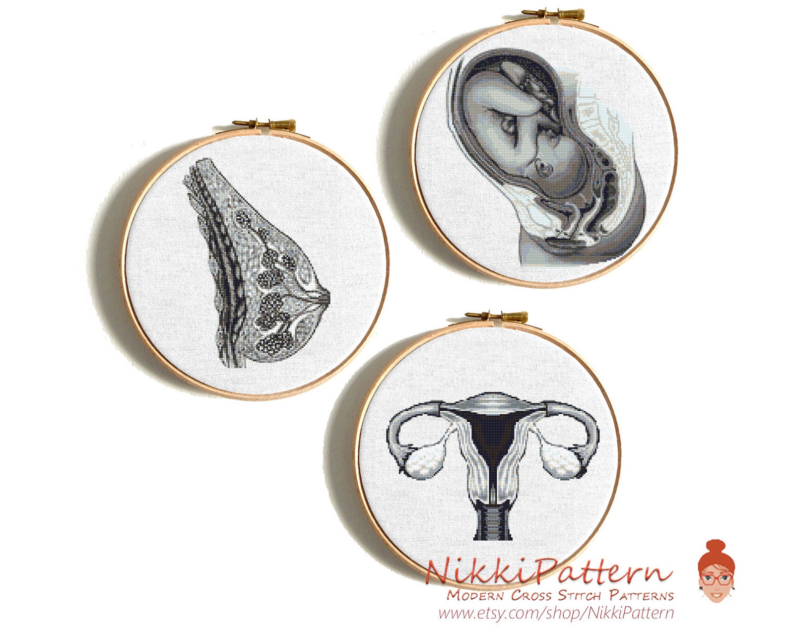 Anatomical Breast Uterus Ovary Modern Cross Stitch Pattern | Etsy