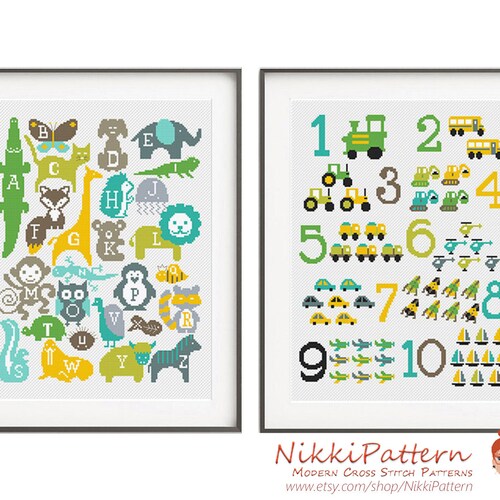 Baby Cross Stitch Pattern Set Animals Alphabet Numbers Fox - Etsy