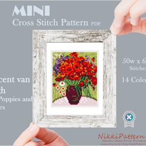 Mini Cross Stitch Pattern Modern Tiny Art Red Poppies and - Etsy