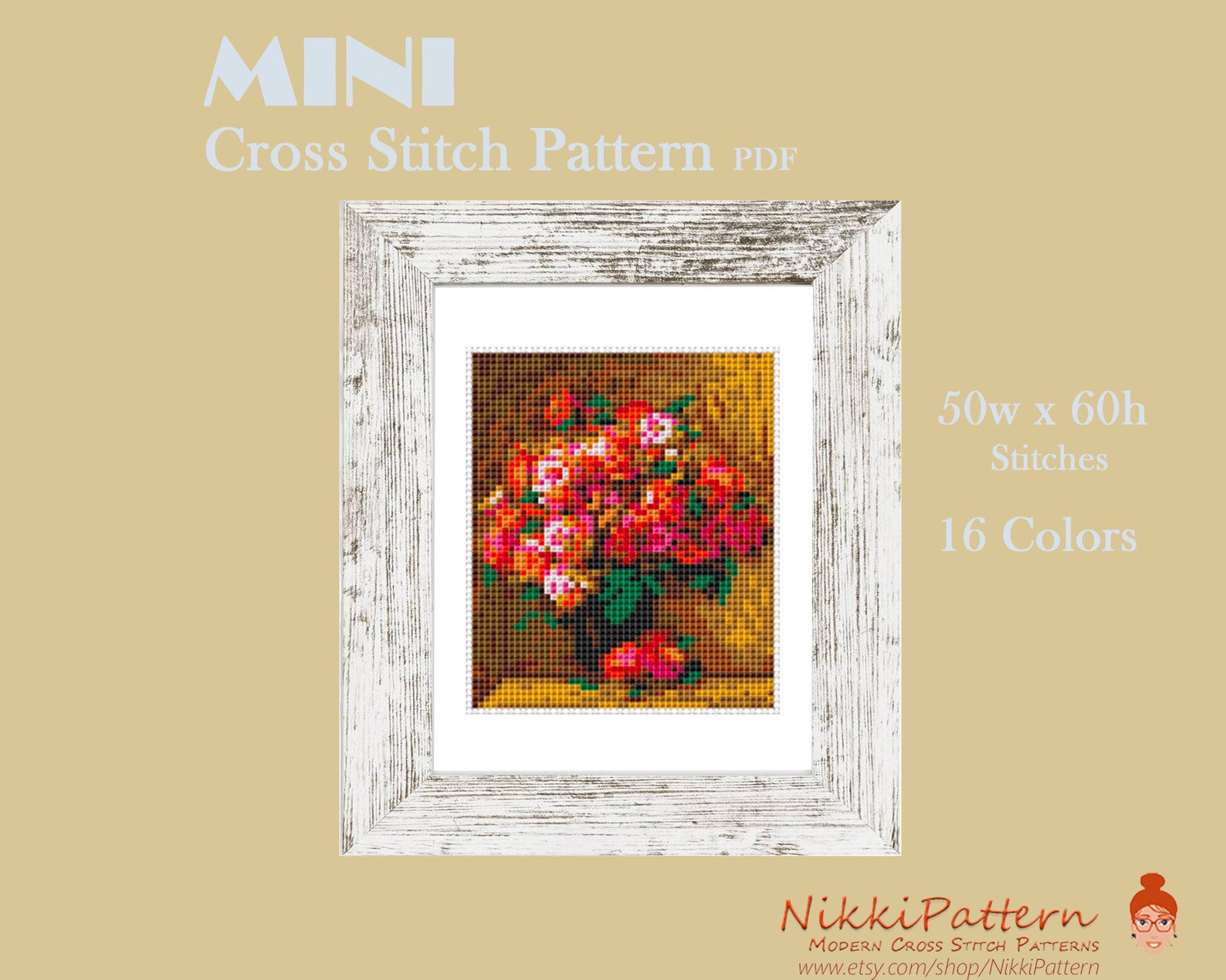 Mini Cross Stitch Pattern Modern Tiny Art Bouquet of Roses - Etsy