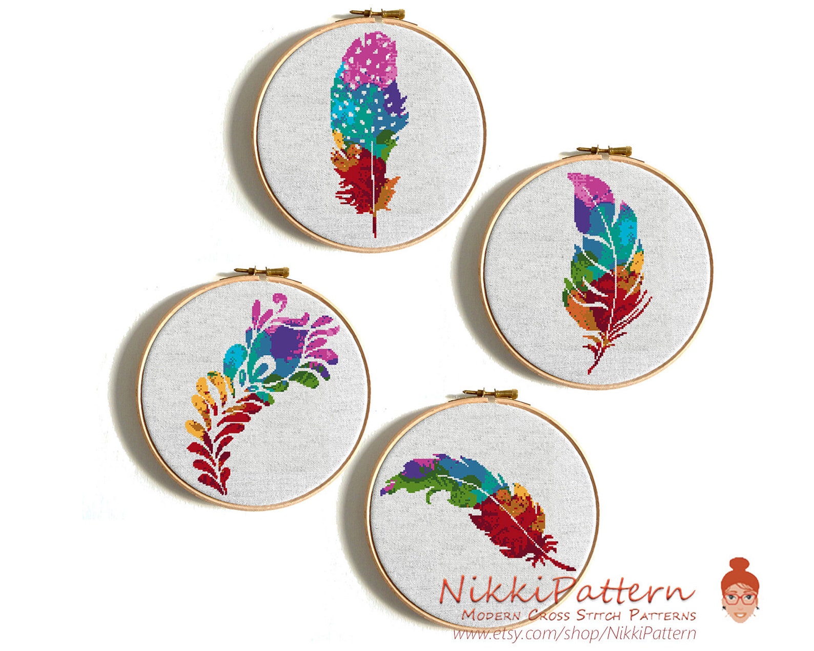 Feather cross stitch pattern easy Watercolor cross stitch | Etsy