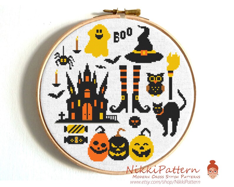 Happy Halloween cross stitch pattern Pumpkin cross stitch | Etsy