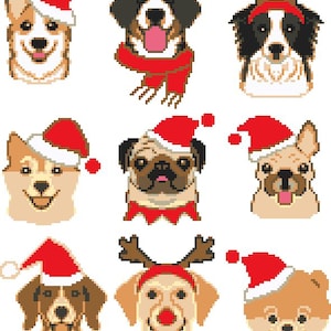 Dogs Christmas Cross Stitch Pattern Set Small Cross Stitch Animals Tiny ...