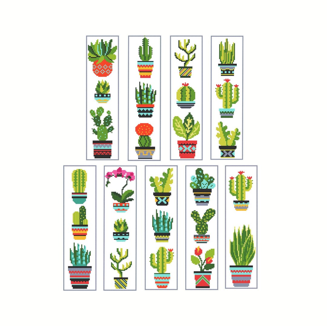 Bookmark Cross Stitch Pattern, Gift for Book Lovers, Set of 9 Cacti ...