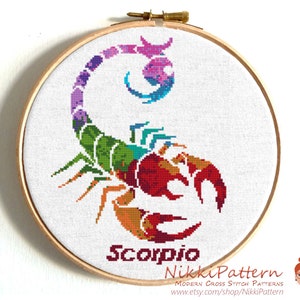 Scorpio Cross Stitch Pattern, Zodiac Horoscope Cross Stitch, Modern ...