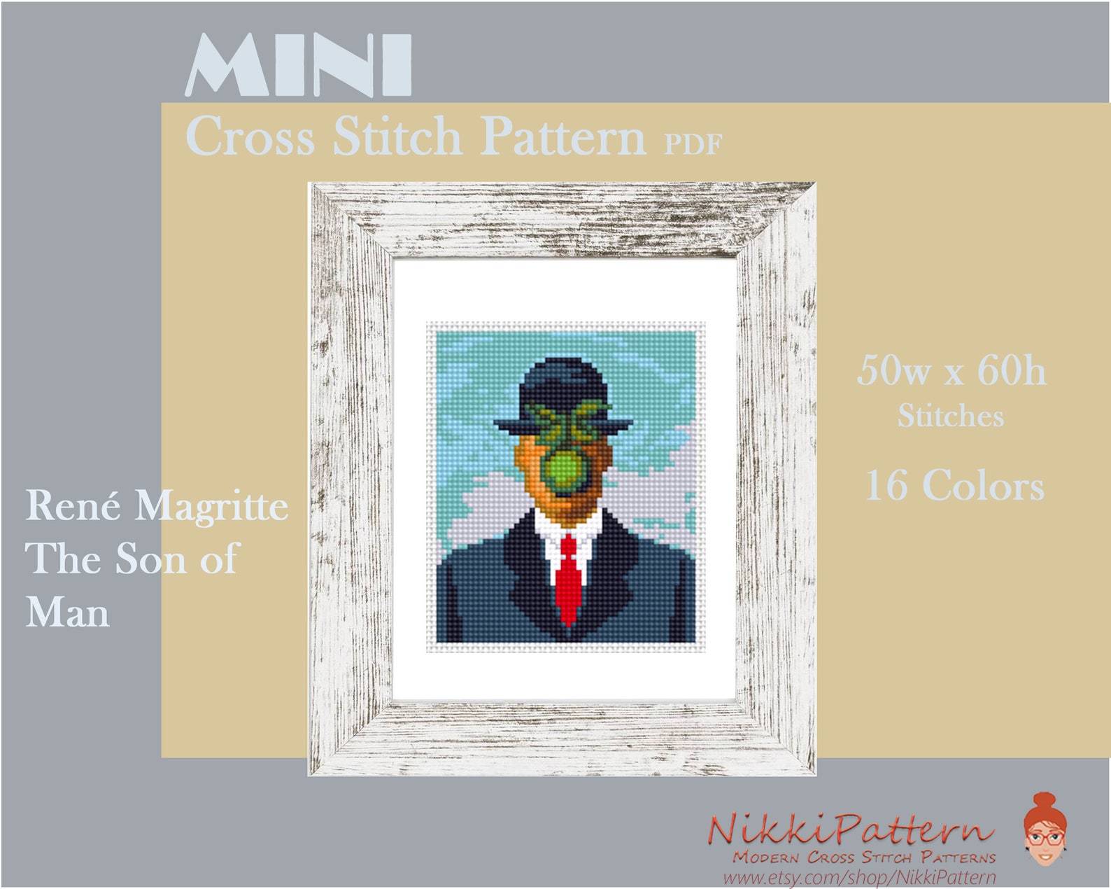 Mini Cross Stitch Pattern Modern Tiny Art the Son of Man by - Etsy