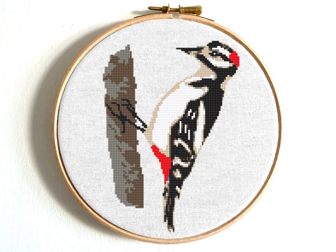 Bird Cross Stitch Pattern PDF, Woodpecker, Easy Modern Embroidery ...