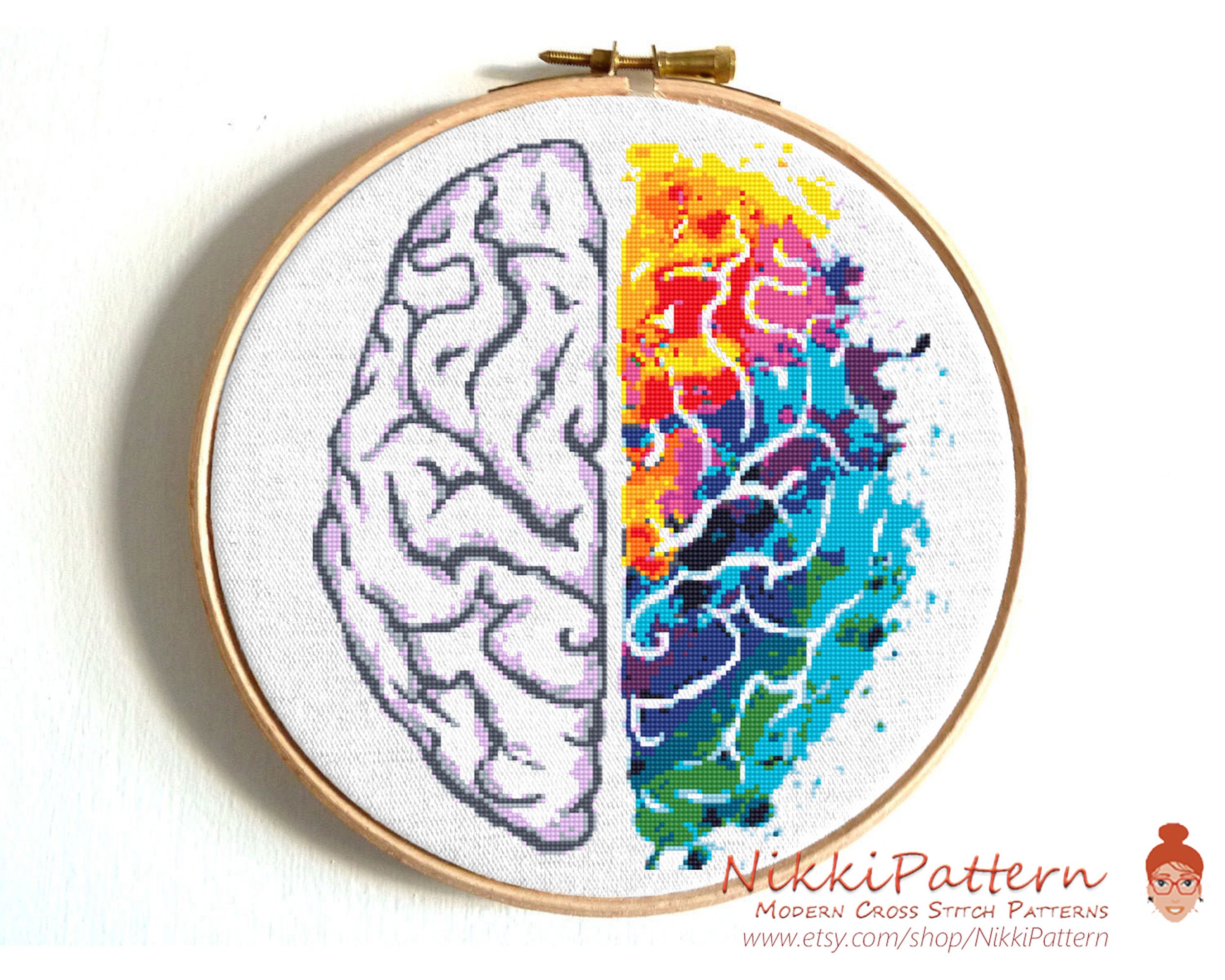 Brain Cross Stitch Pattern Rainbow Cross Stitch Funny Counted | Etsy UK