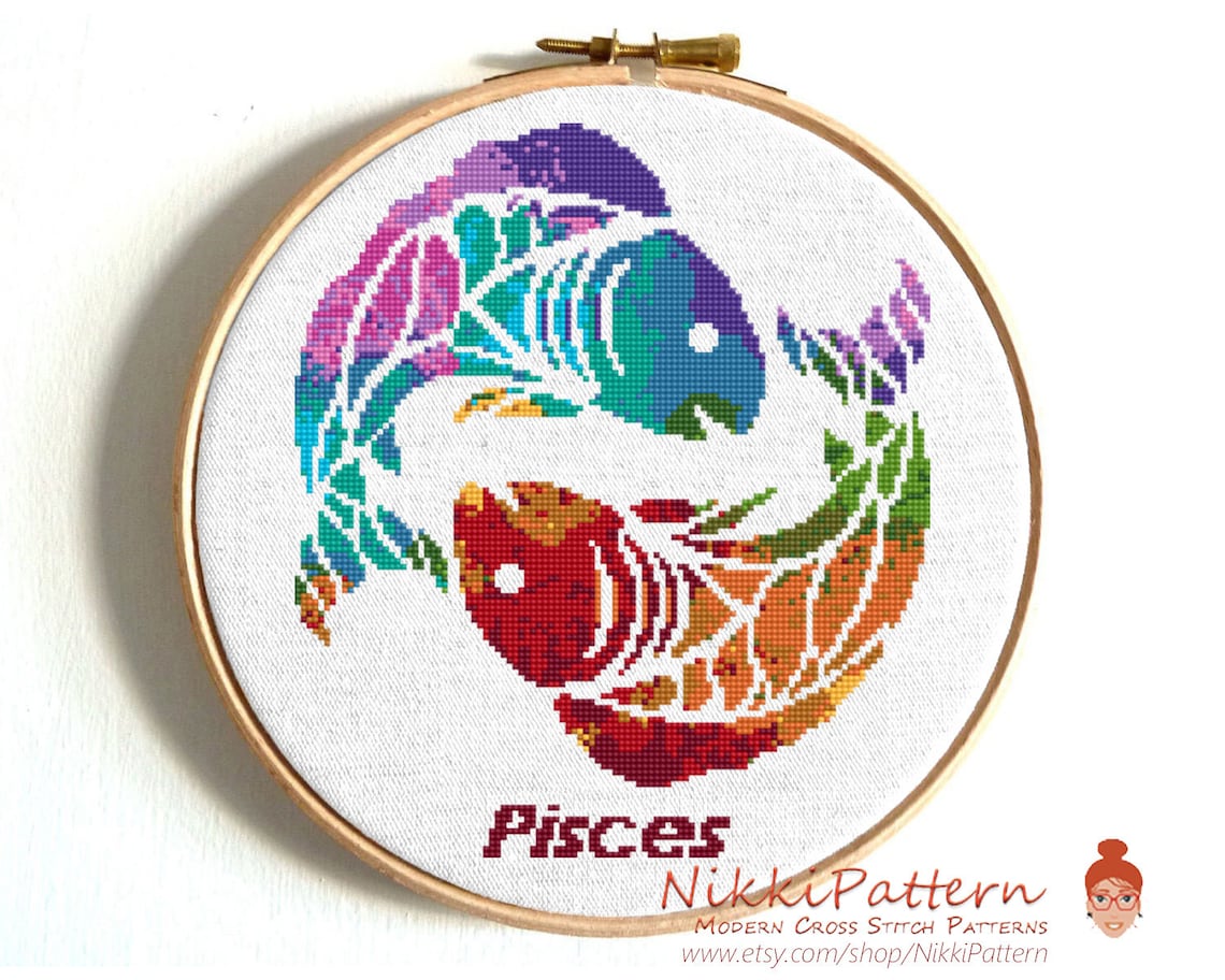 PISCES Cross Stitch Pattern Zodiac Horoscope Cross Stitch | Etsy