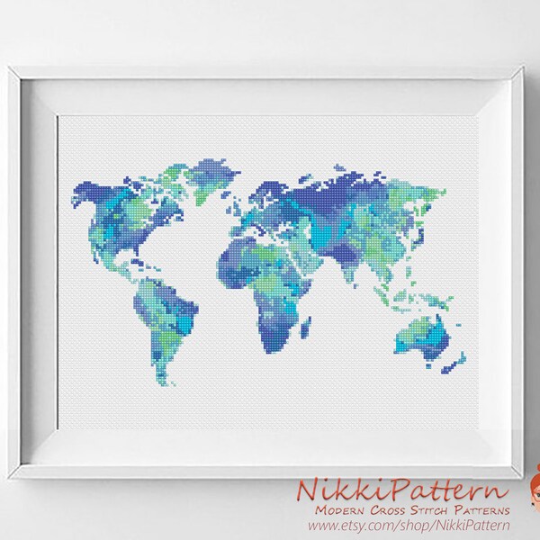 World Map Cross Stitch Pattern - Etsy