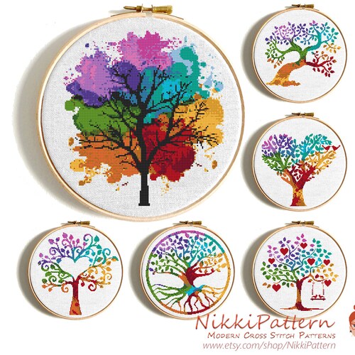 Sakura Tree Branch Modern Cross Stitch Pattern PDF Landscape | Etsy