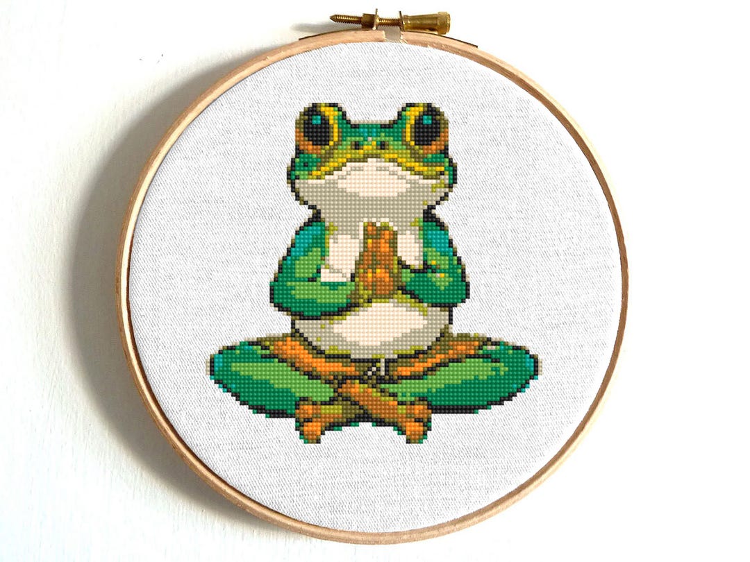 Funny Frog Cross Stitch Pattern PDF, Yoga Frog Embroidery Design ...
