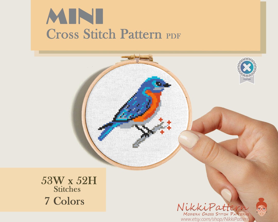 Mini Bird Cross Stitch Pattern Modern Embroidery Bluebird Cross Stitch ...