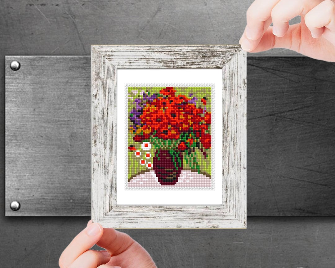 Mini Cross Stitch Pattern Modern Tiny Art - Red Poppies and Daisies by ...