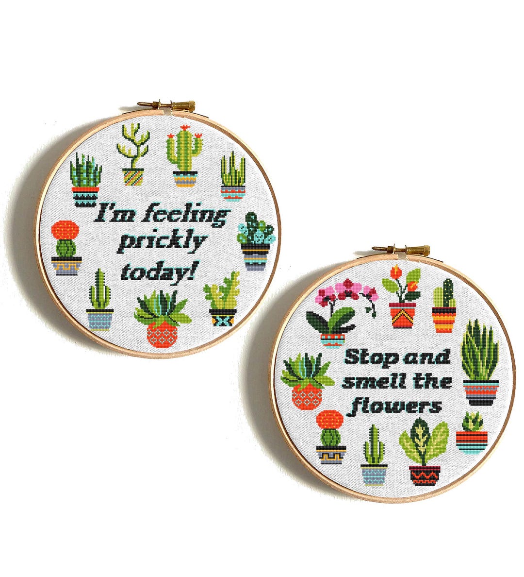 Cactus Cross Stitch Pattern Wreath With Set of 2 Inspirational Quote ...