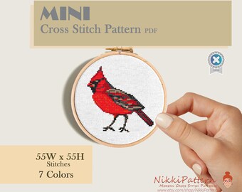 Mini Cardinal and Holly by Artecy Counted Cross Stitch Pattern/chart - Etsy