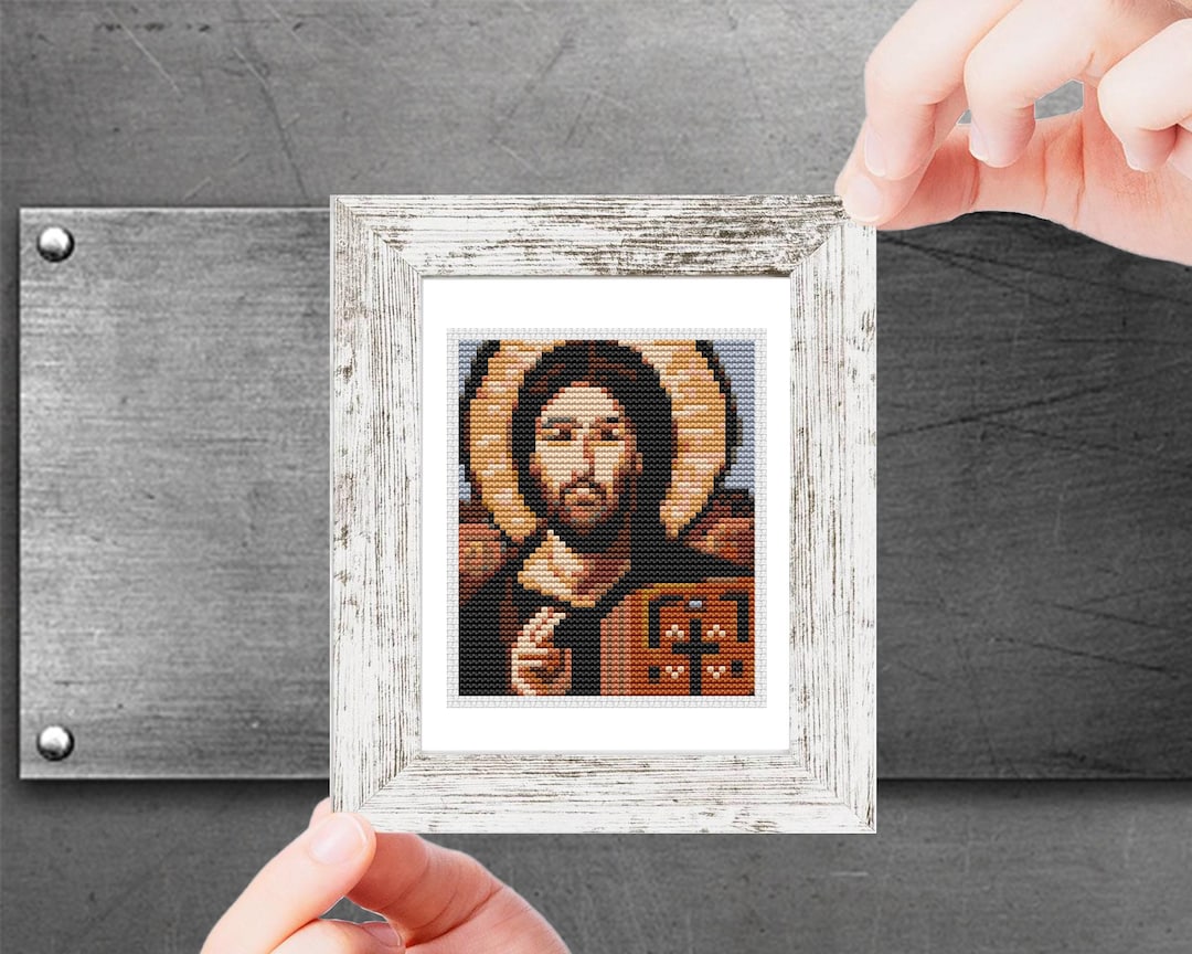 Mini Art Cross Stitch Pattern, Icon of Christ Pantocrator, Tiny ...