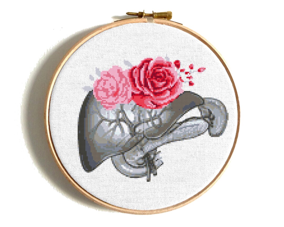 Floral Liver Anatomy Cross Stitch Pattern: Rose Embroidery (PDF ...