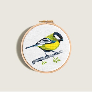 Mini Bird Cross Stitch Pattern PDF, Great Tit, Tiny Songbird, Small ...