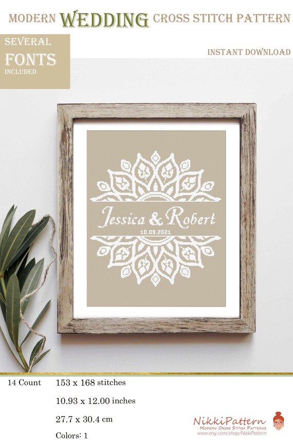 Wedding Modern Cross Stitch Pattern Personalized Counted Cross - Etsy