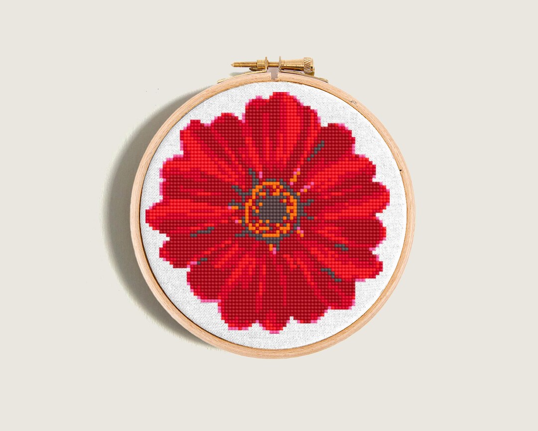 Mini Cross Stitch Pattern, Tiny Gerbera Flower, Floral Easy Cross ...