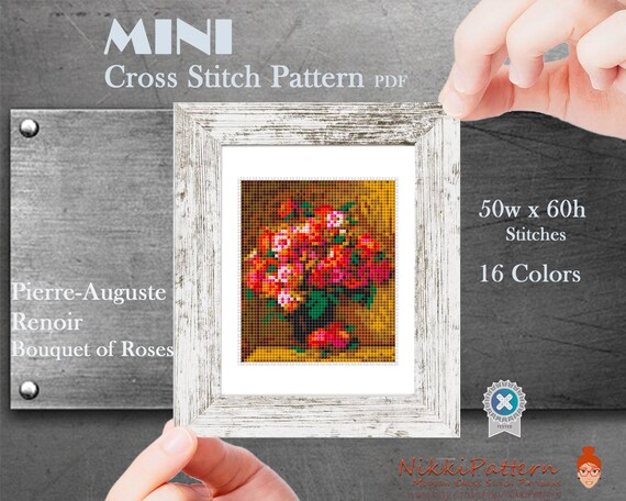 Mini Cross Stitch Pattern Modern Tiny Art Bouquet of Roses - Etsy