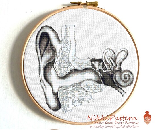 Ear Anatomy Modern Cross Stitch Pattern Monochrome Anatomy of | Etsy