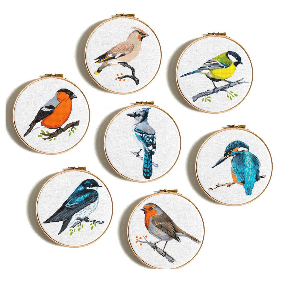 Bird Cross Stitch Patterns, Tiny Songbirds, Set of 7 Small Easy ...