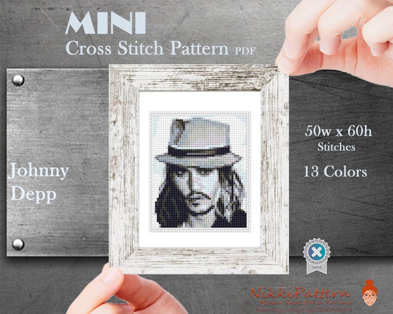 Johnny Depp Mini Cross Stitch Pattern, Modern Tiny Portrait, Famous ...