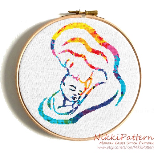 Mother With Baby Cross Stitch Pattern Modern Cross Stitch PDF - Etsy