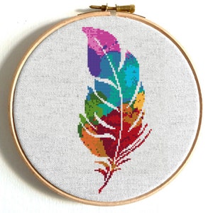 Feather Cross Stitch Pattern Easy Watercolor Cross Stitch Modern Cross ...