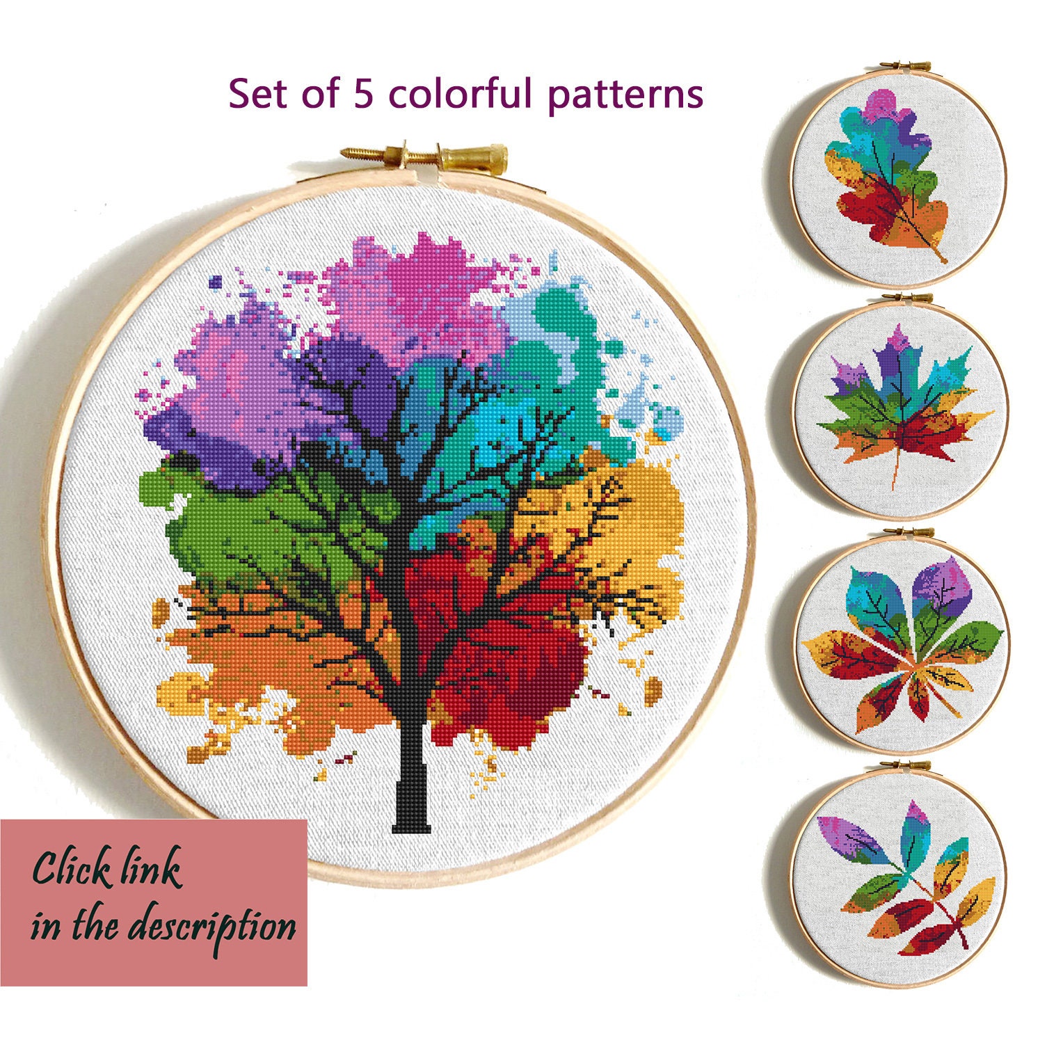 Leaf Cross stitch pattern Watercolor cross stitch Tree Counted | Etsy