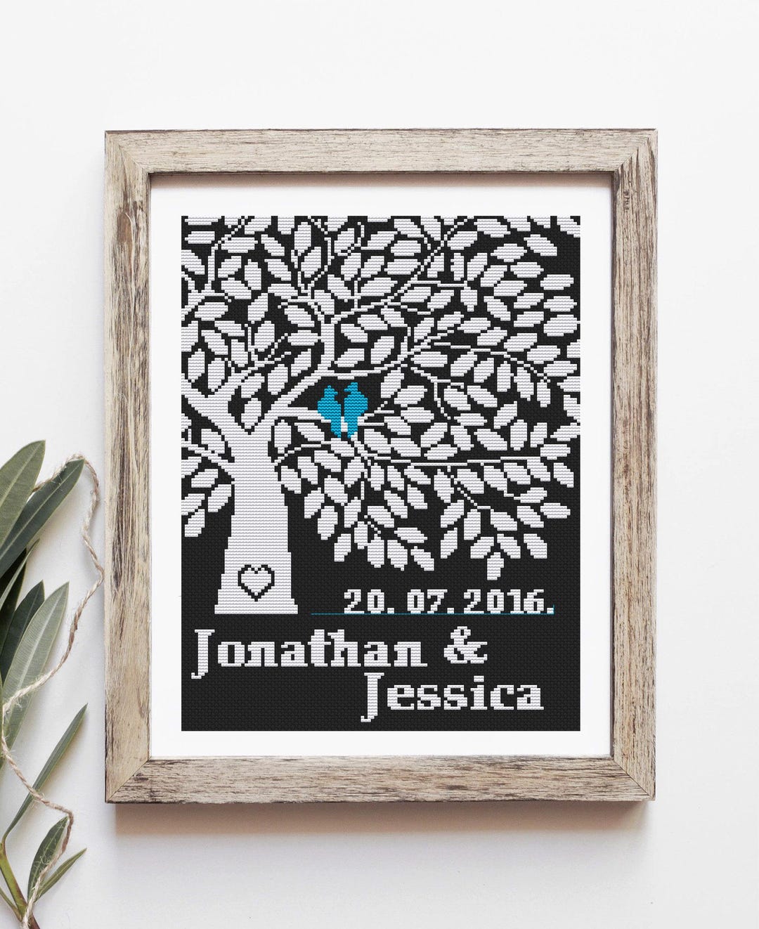 Wedding Modern Cross Stitch Pattern, Love Birds With Custom Names, Love ...