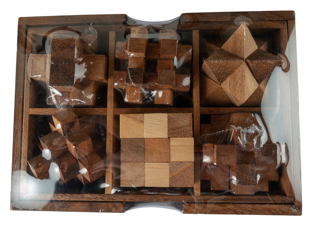 Wooden Cube Brain Teasers Game 6 in 1 - Etsy