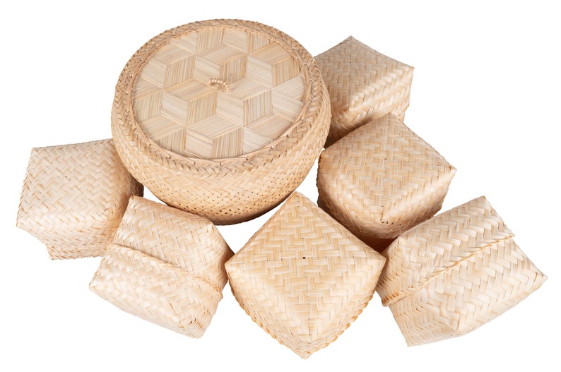 Handmade Bamboo Sticky Rice Serving Baskets + Thai Bamboo Steamer - Etsy